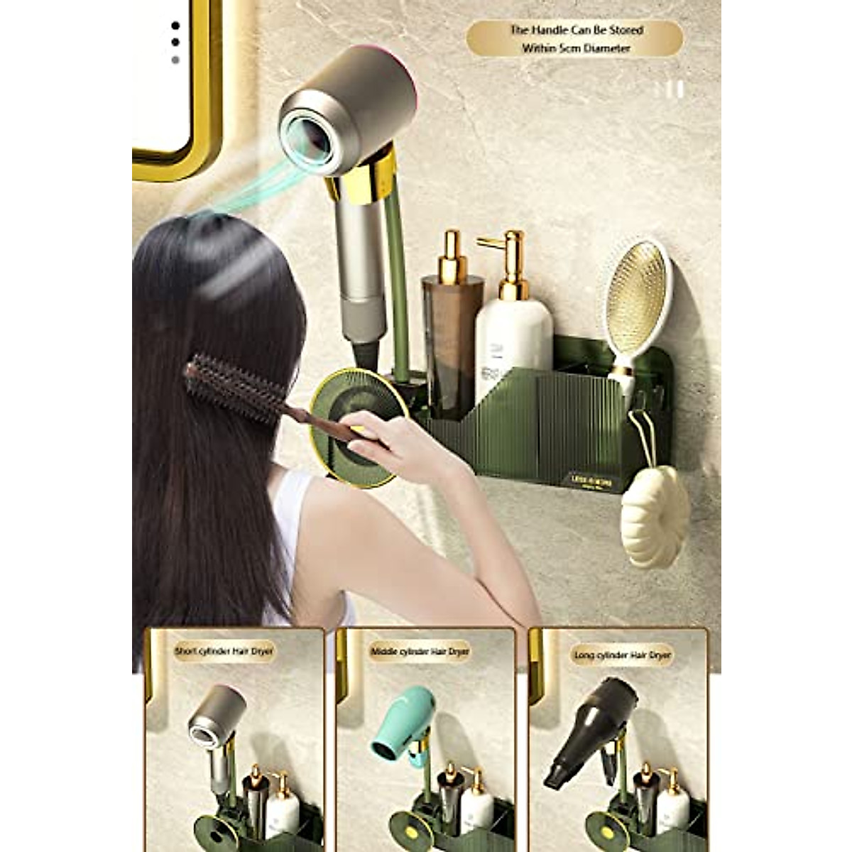 Jasni Wall Mounted Multi-Functional Holder Lazy Hair Dryer Bracket Punch Free Home Hands-Free Toilet Storage Wall Rack Hair Dryer Bracket Bathroom Toilet Blower Cable Organizer (Green)