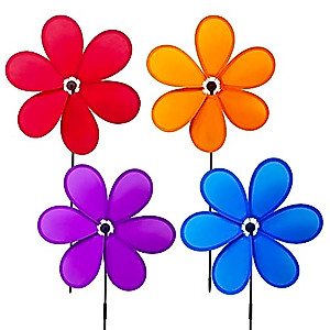4pcs Flower Pinwheels Wind Spinner for Kids 11.8 inch Lawn Pinwheel Colorful Garden Windmill Toys for Garden, Party, Outdoor, Yard Decor
