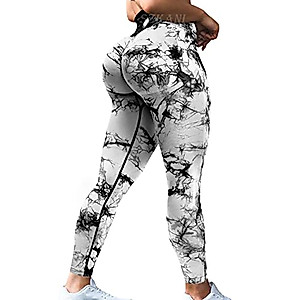 SZKANI Butt Lifting Leggings for Women Booty High Waisted Workout Yoga Pants Scrunch Butt Gym Seamless Booty Tight((D-Tie Dye)-Black White,Large)