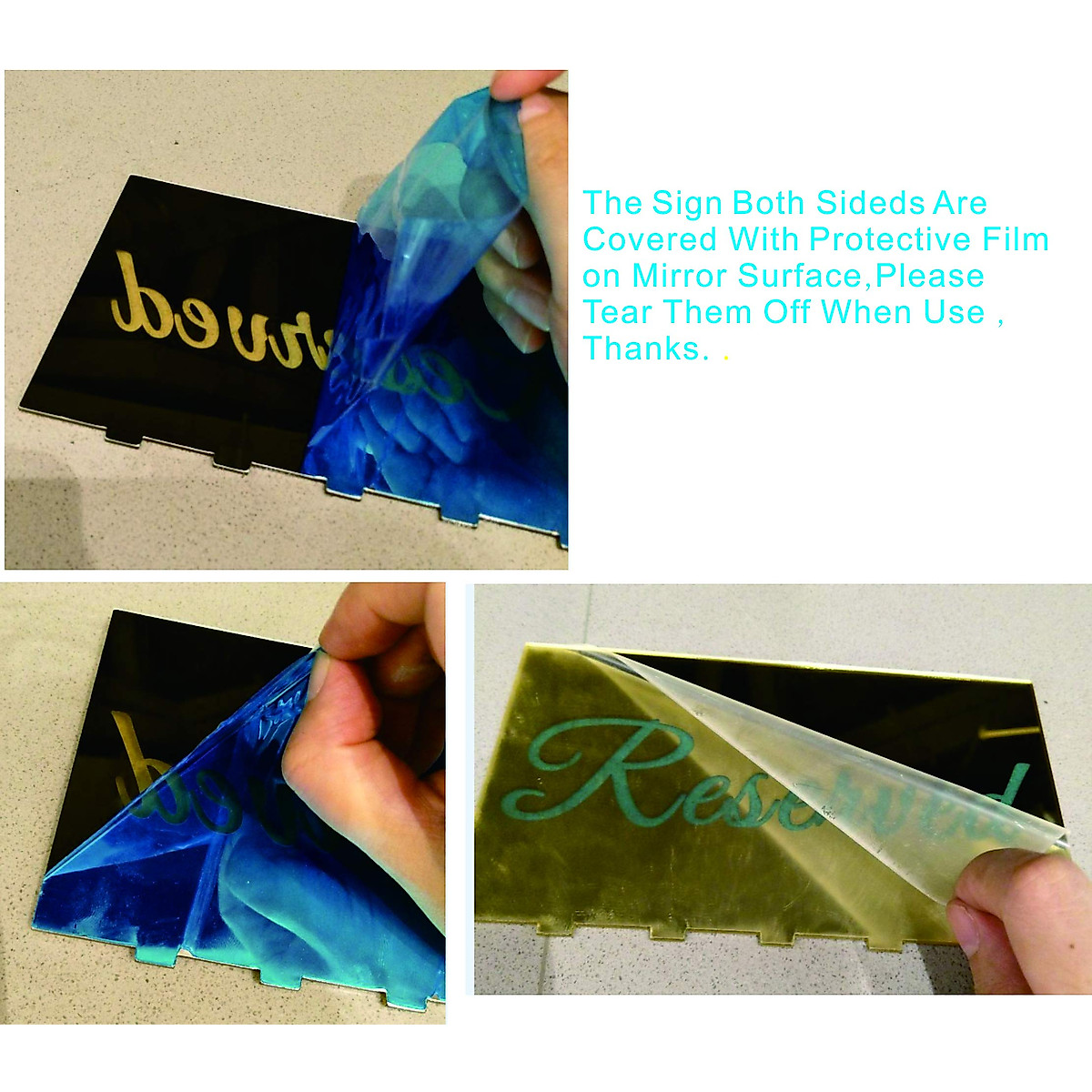 Set of 2 Acrylic Mirror Reserved Table Sign, Acrylic Freestanding Decoration, Acrylic Free Standing Reserved Wedding Signs (Silver)