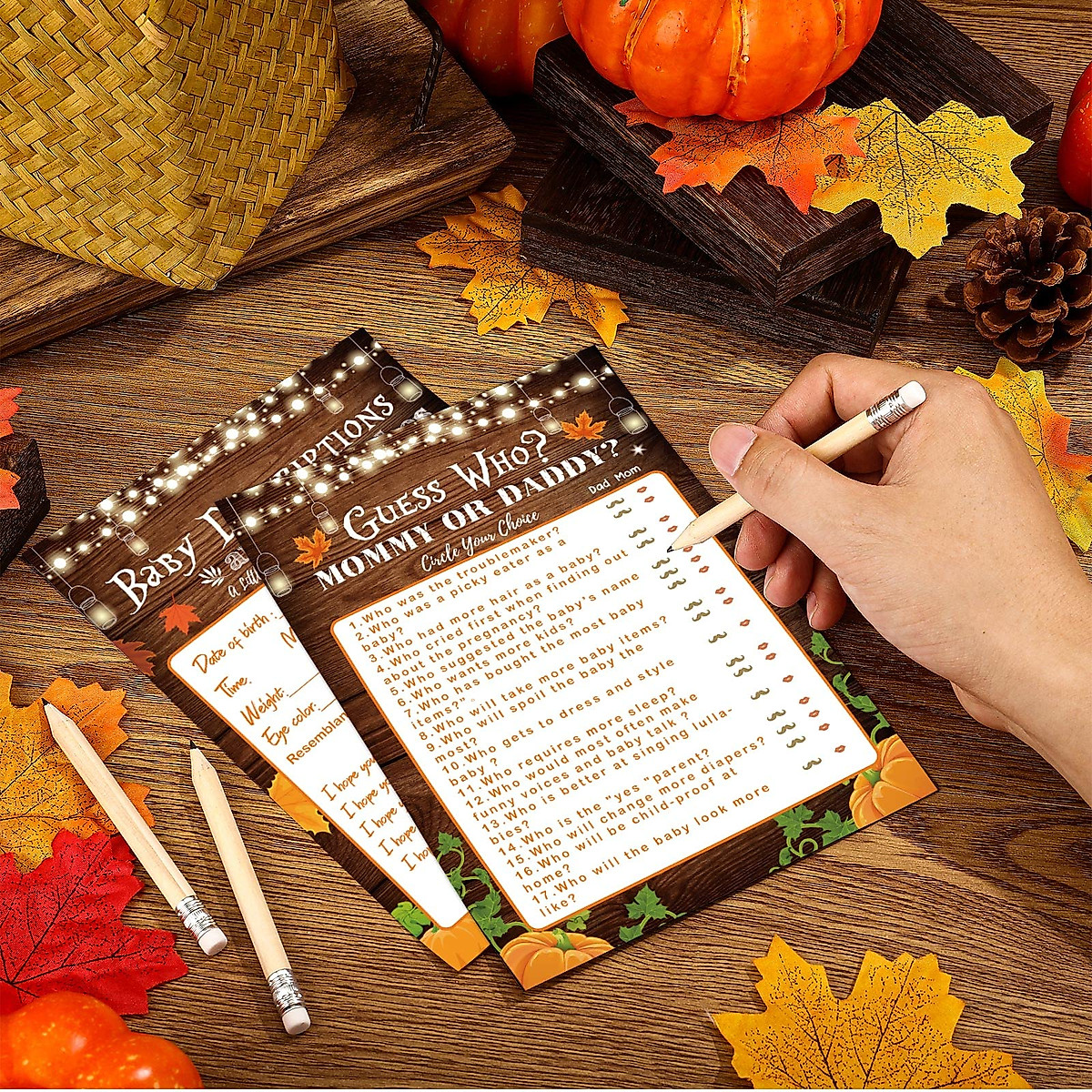 Baby Shower Game Set with 20 Pencils Rustic Wood Baby Bingo for Baby Shower Party Supplies The Price is Right Party Card for Gender Reveal(125 Pcs)