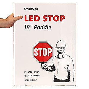 SmartSign LED STOP SLOW Paddle - Reflective Hand Held Stop Slow Sign with Handle, 18" Double-Sided, Steady/Flashing LED Light Modes, Rechargeable, Pack of 1