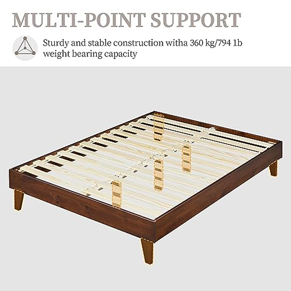 Yaheetech Full Bed Frame Deluxe Natural Solid Pine Wood Platform Bed, Reserved Holes for DIY Headboard/Wooden Slats Support/7.5″ Clearance Space/No Noise/Easy Assembly, Smoked Walnut Full Bed