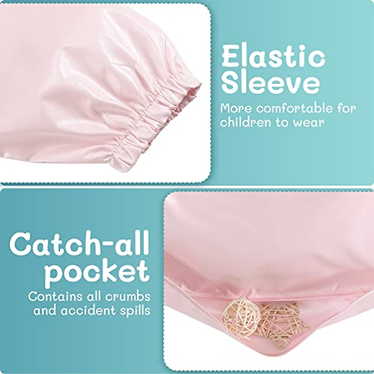 Janmercy 4 Pcs Long Sleeve Baby Bibs, Eating Bib for Toddlers Waterproof Baby Feeding Smock with Food Catcher, Machine Washable