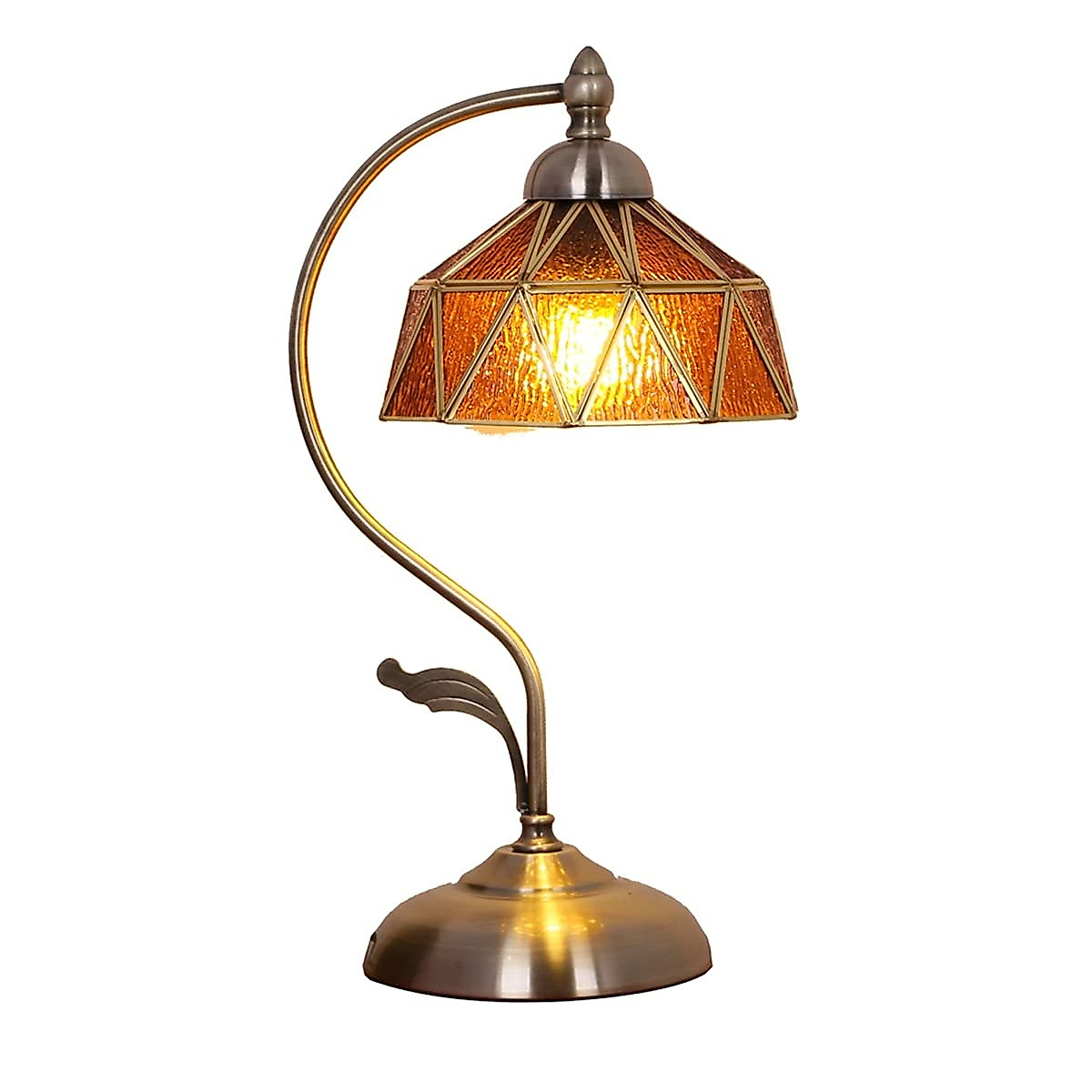 DOnhek Antique Reading Lamp Tiffany Style Classical Lamp Retro Bedside American Desktop Study Brass Decoration Personality Glass Table Lamp (Coffee Color)
