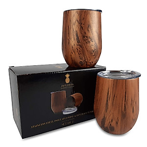 Intuition Trading Company Stainless Steel Stemless Insulated Wine Tumbler with Lid Set, 12oz, Set of 2, Double-Wall Vacuum-Insulated for Wine, Coffee, Cocktails