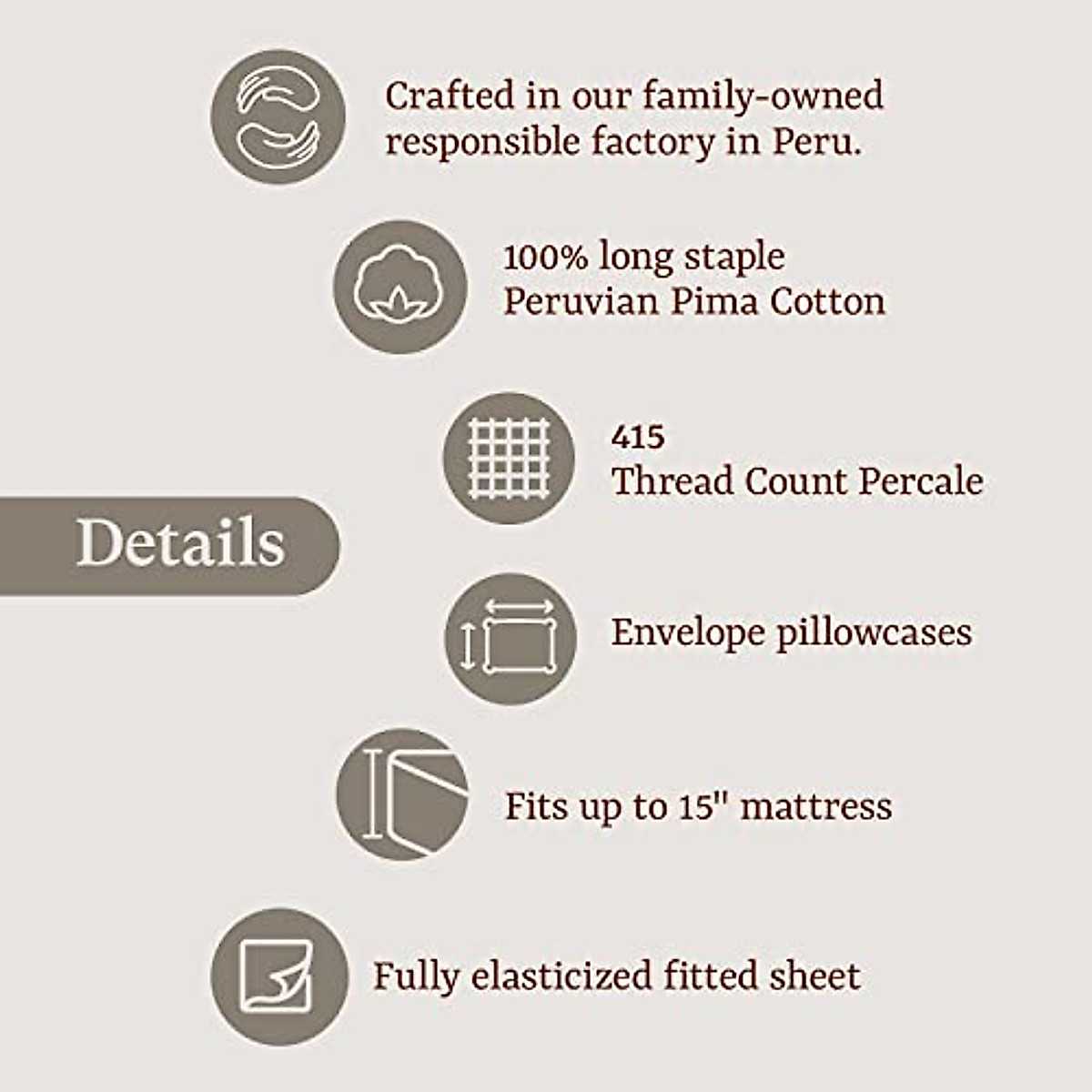 Peru Pima 415 Thread Count Percale Sheets - 100% Peruvian Pima Cotton - Hotel Luxury Quality, Extra Soft and Cooling Sheets - White Solid Color - Full Size - 4 Piece Bed Sheet Set