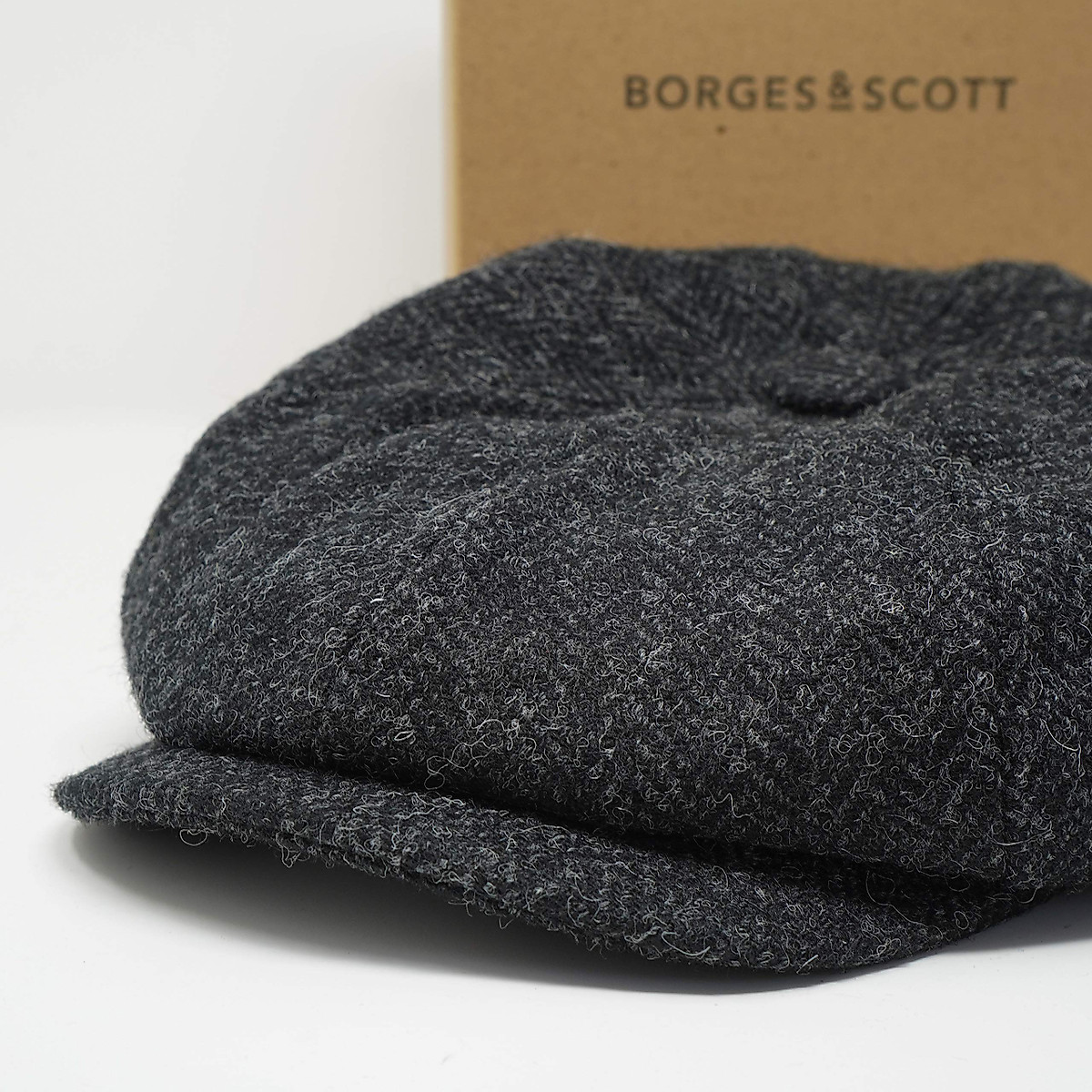 Borges & Scott Lomond Newsboy Cap - 100% Handwoven Wool - Harris Tweed - Water Resistant - Midnight - 60cm