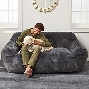 Homguava Sofa Couch, Futon Couch Bed with Armrest, 2-Seater Loveseat Sofa Soft Faux Fur Sleeper Sofa, Small Couchs for Living Room,Bedroom,Apartment (Grey Blue)