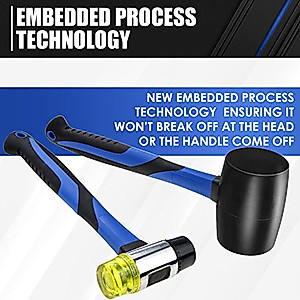 C&T 2-Piece Hammer Set,Black Rubber Mallet Hammer, Double-Faced Soft Hammer With Fiberglass Handle,Rubber Mallet Set