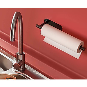 2 Pack Wall Mount Paper Towel Holder Under Cabinet Under Counter Paper Towel Holder Black Paper Towel Roll Holder for Countertop Kitchen Organization Bathroom SUS304 Stainless Steel 13Inch