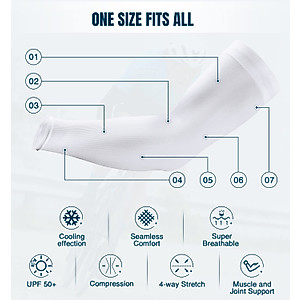 Aegend Sun Protection Cooling Arm Sleeves Sun Sleeves for Men & Women for Cycling, Running, Basketball, Football, Golf, Volleyball, Driving, White 2 Pairs