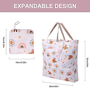 SANFERGE 2 Pack Travel Laundry Bag with Handle and Drawstring, Expandable Foldable Dirty Clothes Bags with Hook and Zipper, 23*20 inch, Cartoon 1 White + Pink