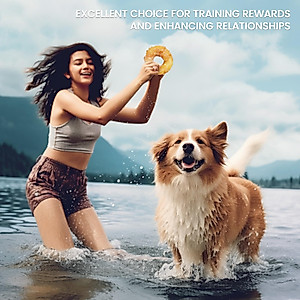 Pawmate Dog Treats Large Breed, Chicken Wrapped Rawhide Donuts Ring Rawhide Dog Chews Long Lasting Grain Free Snacks with Taurine for Medium Large Dogs 4 Counts