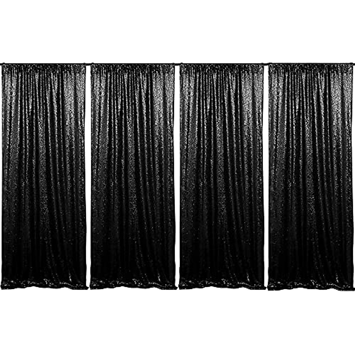 Black Backdrop Curtain Glitter Curtains 4 Panels 2ftx8ft Black Shimmer Wall Backdrop Curtains for Party Fabric