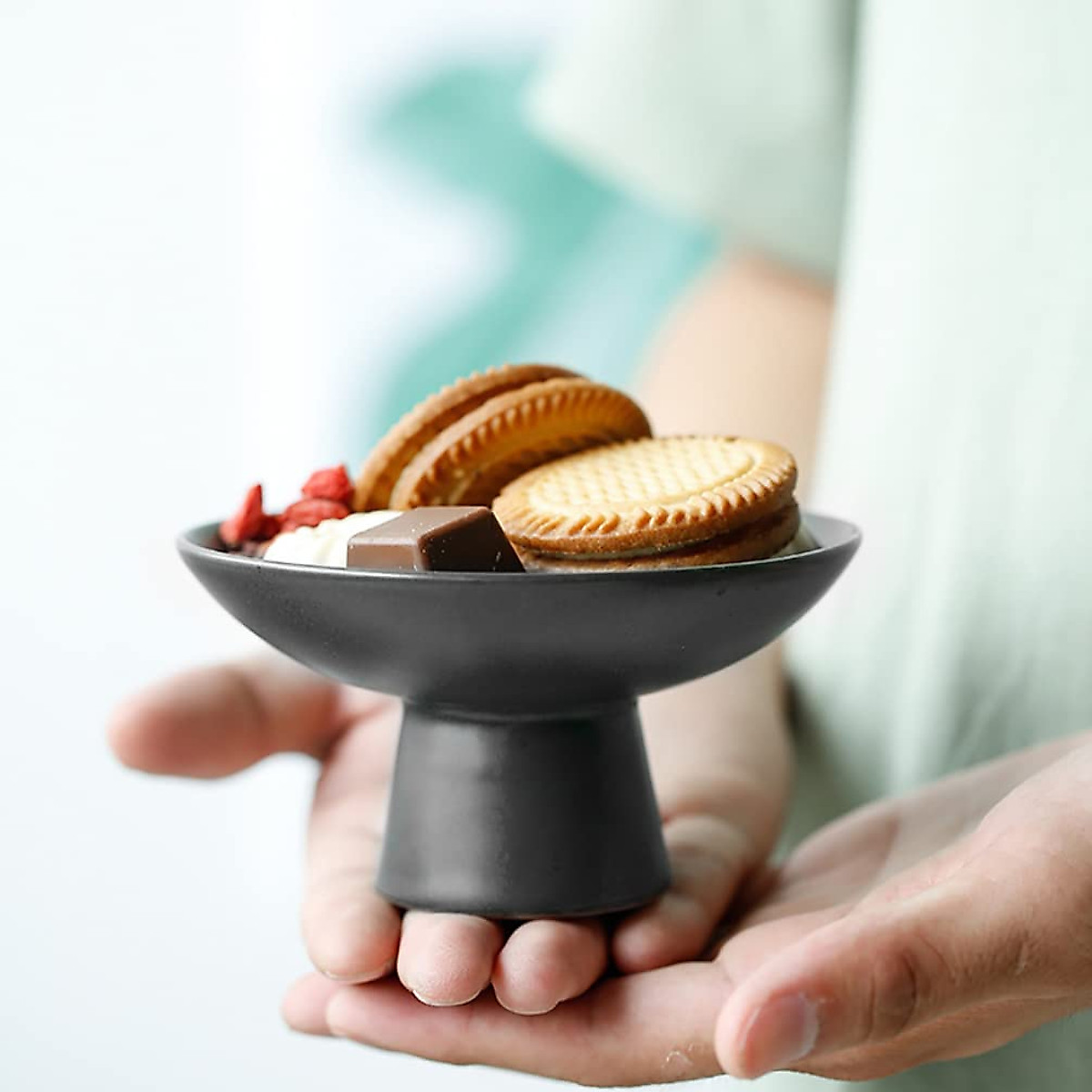 DOITOOL Ceramic Serving Dish Ceramic Footed Bowl Dish: Round Dessert Cup Decorative Serving Tray Plate Pastry Platter for Fruit Dessert Wedding Birthday Party Fruit Serving Platter