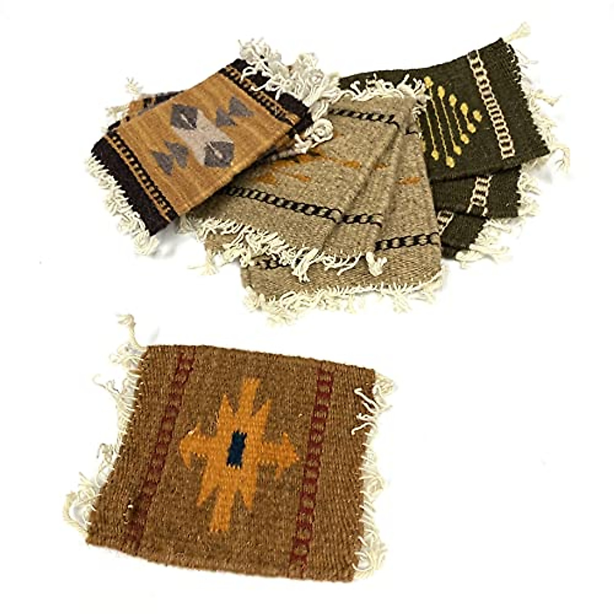 Woven Wool Coaster Teotitlan Oaxca Mexico Set 4 Assorted Colors and Patterns