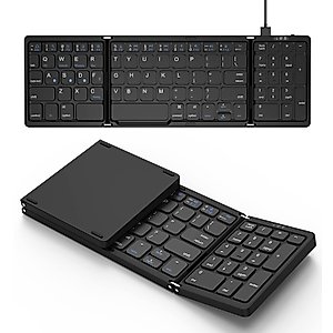 Erkovia Foldable Bluetooth Keyboard, Wireless Portable Keyboard with Numeric Keypad, Dual Modes Bluetooth/USB Wired Travel Keyboard for iOS/MacOS, Android, Windows Device(Not Full Size)