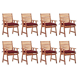 QZZCED Outdoor Club Chair Dining Side Chair Patio Set Patio Dining Chairs 8 pcs with Cushions Solid Acacia Woodfor Lawn Backyard & Garden All-Weather Resistant