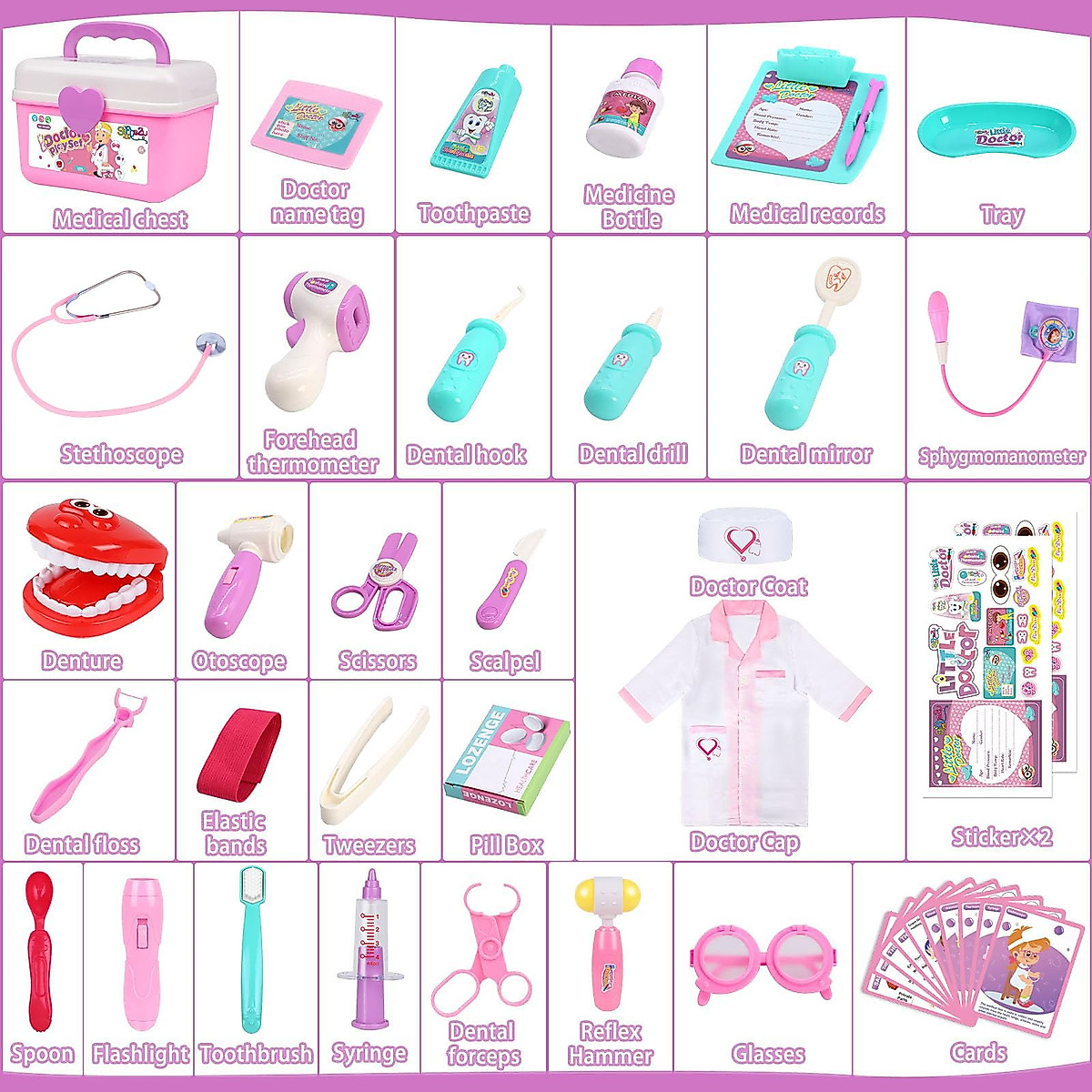 Gifts2U Doctor Kit for Toddlers 3-5, Medical Pretend Play Toys with Gift Case, 42 Piece Dentist Playset Kit for Kids,for Christmas Birthday Gift(Pink)