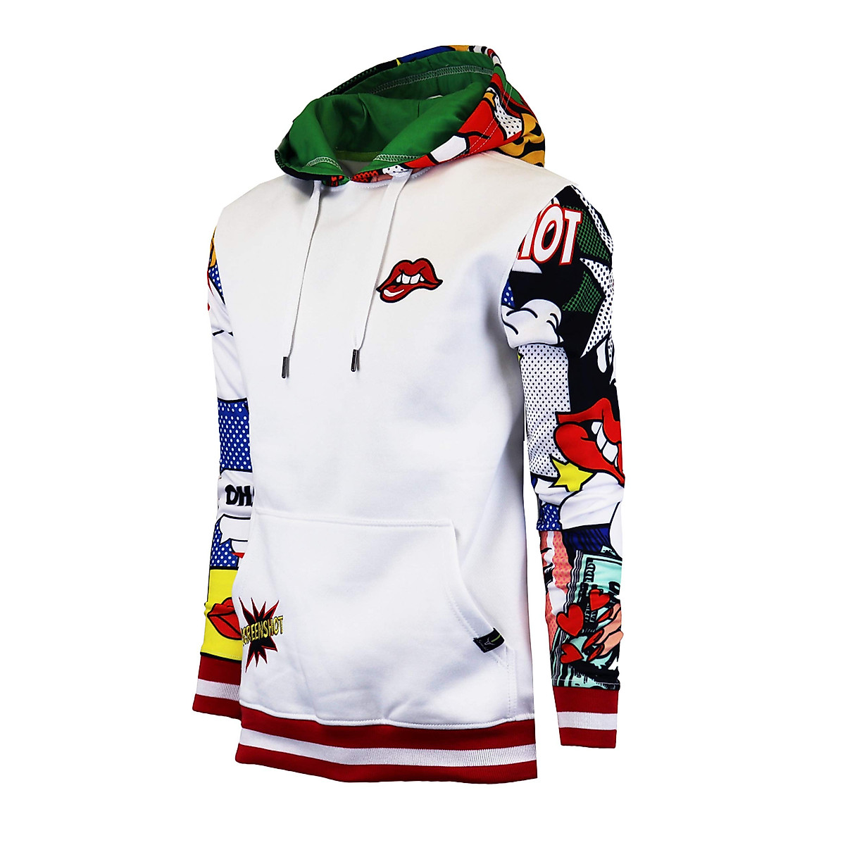 SCREENSHOT-H11062 Mens Urban Hip Hop Premium Fleece Hoodie - Pullover Streetwear Pop Art Patch & Print Fashion Hooded Sweatshirt-White-Small