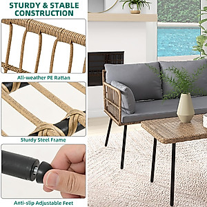 YITAHOME 4 Pieces Sectional Sofa Couch, L-Shaped Sofa with 5 Seater for Living Room, Detachable Lounger with Thickness Cushions and Side Table - Grey