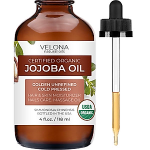velona Jojoba Oil USDA Certified Organic - 4 fl oz (With Dropper) | Golden, Unrefined, Cold Pressed | Hexane Free
