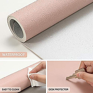 AFRITEE Desk Pad Desk Protector Mat - Dual Side PU Leather Desk Mat Large Mouse Pad, Writing Mat Waterproof Desk Cover Organizers Office Home Table Gaming Decor （Rose Pink/Silver, 23.6" x 13.8")