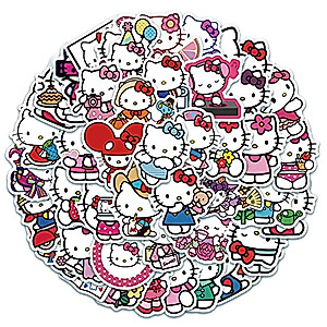Cannity Hello Kitty Stickers, 50PCS Cute Stickers White Theme Kawaii Cat Stickers for Kids Teens Adults, Vinyl Waterproof Stickers Pack for Laptop Phone Luggage Water Bottles