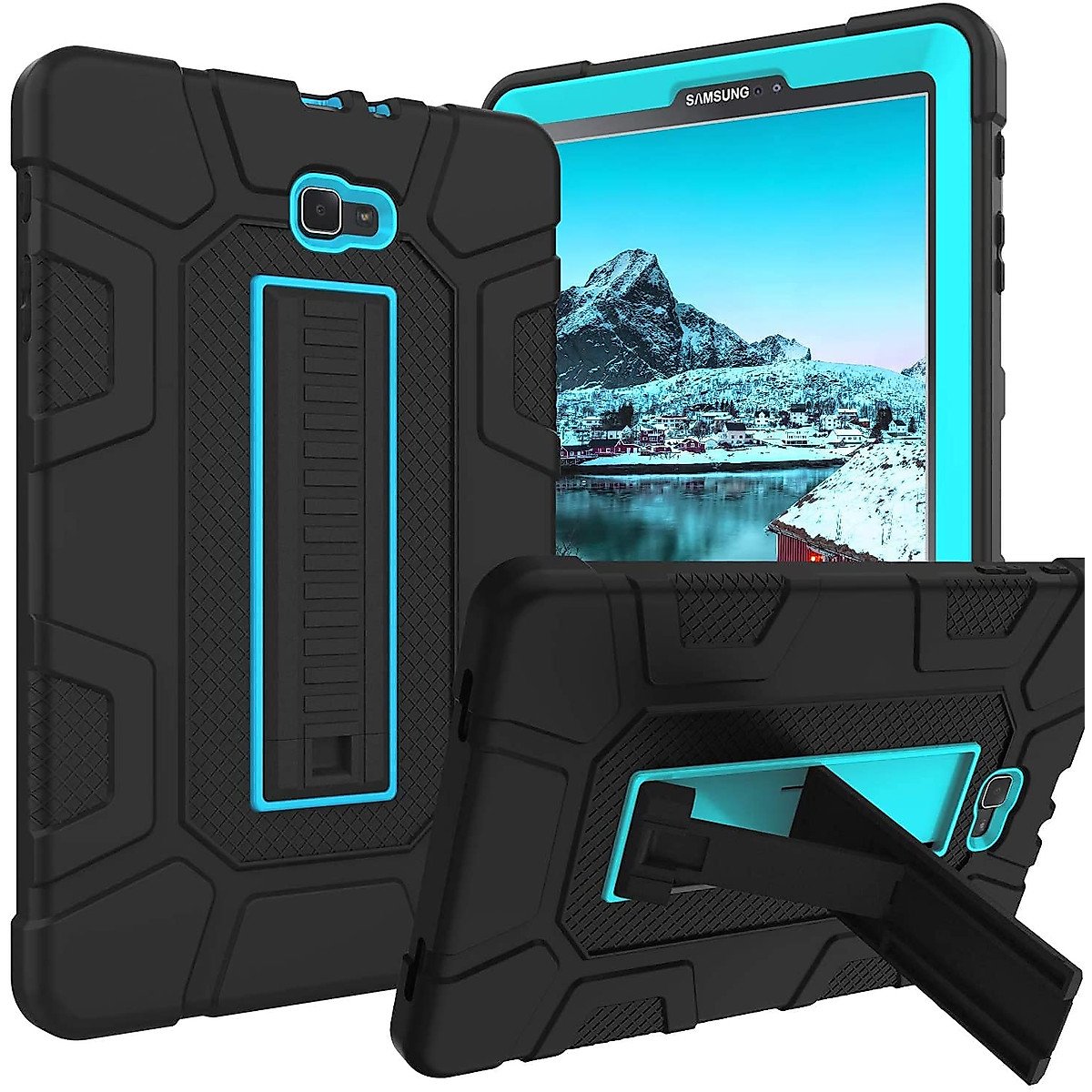GUAGUA Protective Case for Samsung Galaxy Tab A 10.1 2016, Heavy Duty Rugged Shockproof Anti-Scratch Tablet Cover with Kickstand, Black/Blue