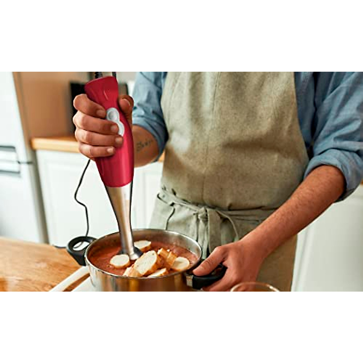 Eternal Living Immersion Hand Blender Handheld Electric Heavy Duty, Red