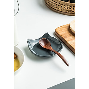 Miamolo Ceramic Spoon Rest for Stove Top, Cat Cooking Spoon Holder for Kitchen Counter, Cute Spoon Rest Utensil Rest for Spatula Spoons Ladles, Dark Gray