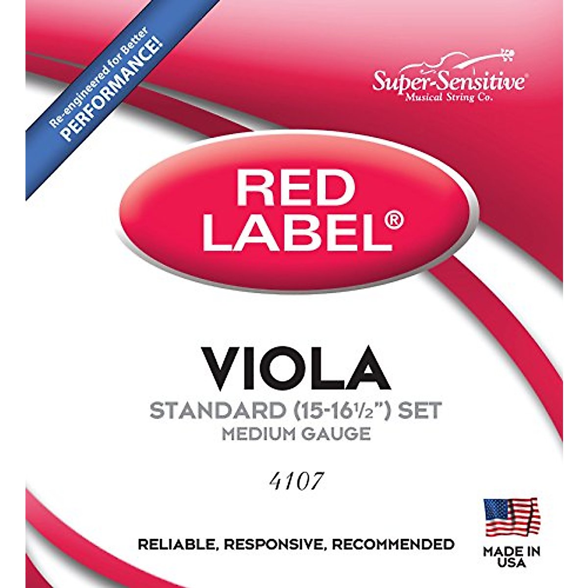 Super Sensitive 4107 Red Label Full Core Standard Viola Strings, Set of 4
