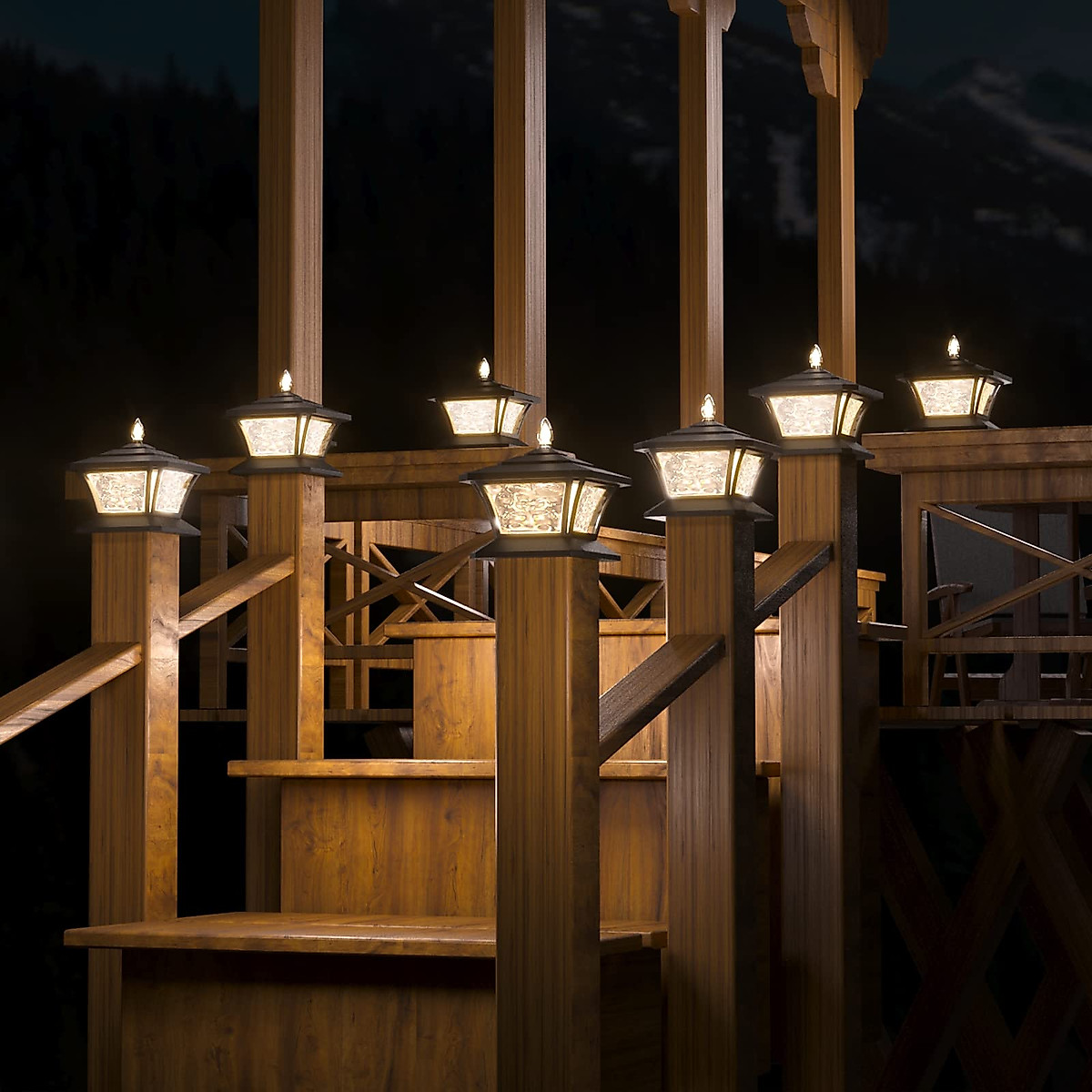 Solar Post Cap Lights Warm White/Red/Green/Blue 4 Lighting Mode, 15 Lumens 1000mAh Battery IP54 Waterproof, Fits 3.5x3.5 4x4 4.5x4.5 5x5 Fence Post Lights Solar Powered Outdoor Lights, Black (2 Pack)