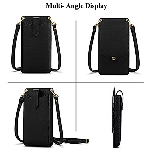 RONSIN Small Crossbody Cell Phone Purse Wallet for Women, Mini Shoulder Bag with RFID Credit Card Slots, 01-Black Litchi