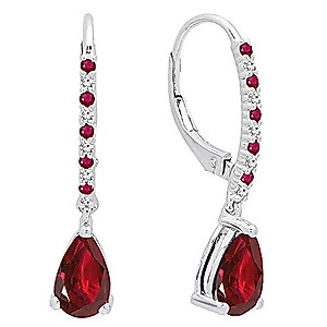 Dazzlingrock Collection 14K 8X5 MM Pear & Round Lab Created Ruby & Round Diamond Ladies Teardrop Drop Earrings, White Gold