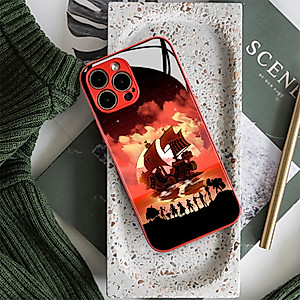 Japanese Anime Anti-Drop Color Soft Silicone Protective Shell Manga Pattern Tempered Glass Covers Multicolor Phone Case Red Mugiwara Pirates Straw Hats Crew Thousand Sunny for iPhone 14 Pro Max