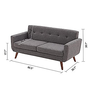 Tbfit 65" W Loveseat Sofa, Mid Century Modern Decor Love Seats Furniture, Button Tufted Upholstered Love Seat Couch for Living Room (Grey)