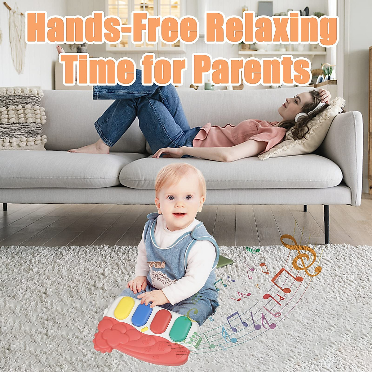 BLUELF Baby Play Mat Baby Gym, Baby Activity Mat with Play Piano Music and Lights, Piano Gym Floor Mat, Early Development Baby Play Mat Gift for Babies Newborn