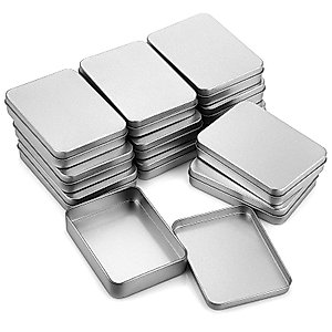 JUXYES Pack of 12 Rectangular Storage Tins Box With Lid, Metal Silver Empty Tins Box Containers Mini Storage Box Organizer For Candles Candies Gifts Balms, 4.5 x 3.14 x 1 Inch
