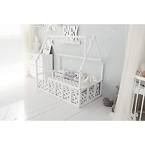 BUSYWOOD Toddler Floor Bed - Montessori Floor Bed with Rails - Floor Bed for Toddlers - Kids Floor Bed- House Kid Bed Frame - Floor Bed Frame Toddler (FOR SLEEPING ONLY)