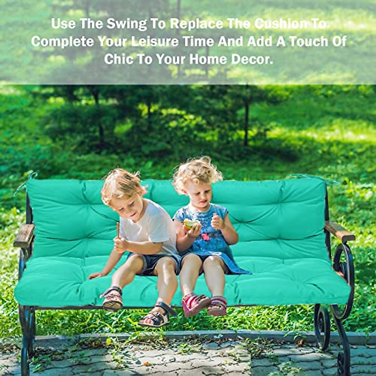 Swing Replacement Cushions with Backrest, 2-3 Seater Waterproof Bench Pad Cushions, Thicken 4" Outdoor Swing Cushions, for Garden Patio Furniture Loveseat Bench Cushions ( lake blue 47x40 inch)