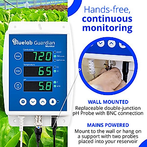Bluelab Guardian Monitor Wi-Fi for Real-time pH, Temperature, and Conductivity (TDS) Measurements in Water with Calibration, 3 in 1 Digital Nutrient Meter for Hydroponic Systems and Indoor Plant Grow