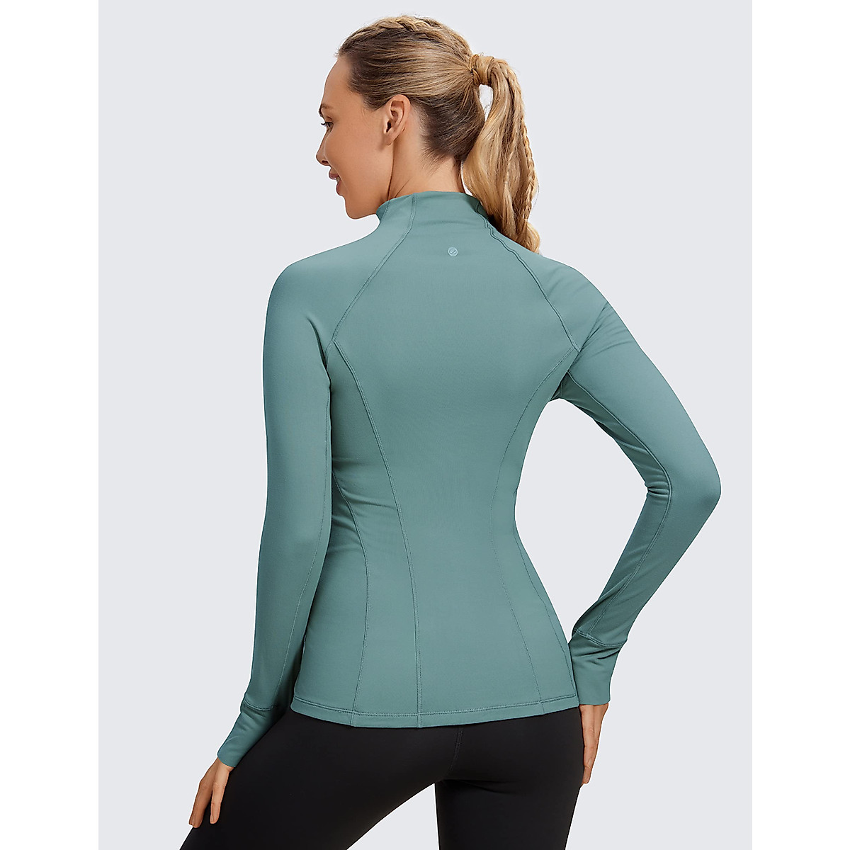 CRZ YOGA Women's Long Sleeve Quarter Zip Pullover Slim Fit Athletic Yoga Tops Workout Running Shirts with Thumbholes Turquoise Medium