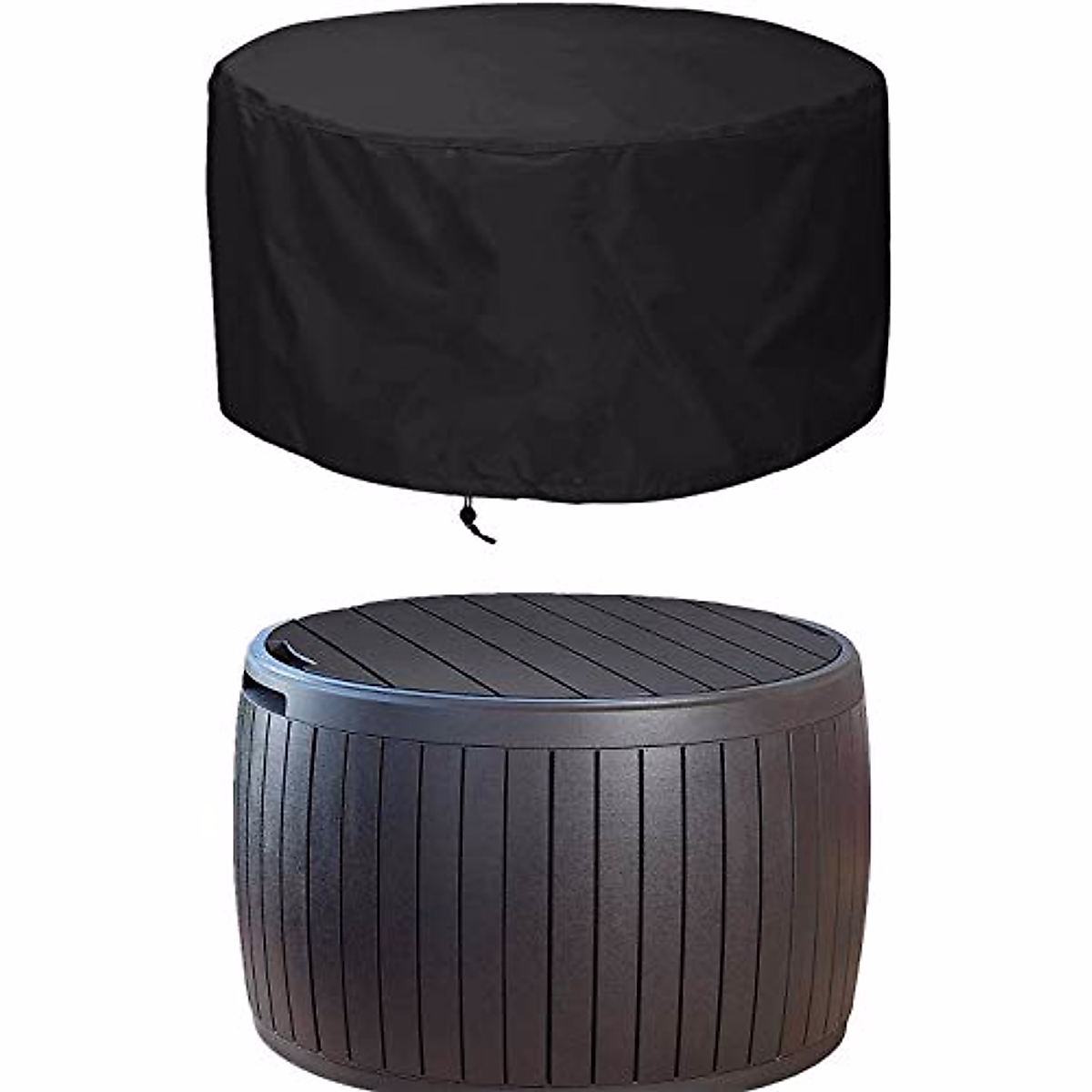 Birsppy Mr.You Round Deck Boxes Covers,28Inch Round Outdoor Storage Table Deck Box Cover,with Drawstring Design,Heavy Duty Waterproof 600D Fabric,28Dia x 18H