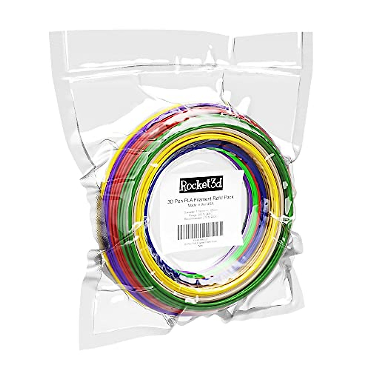 Rocket3d 3D Printer/Pen Filament Sample Bag, 1.75mm Made in The USA, 24 Exclusive Colors, (Includes Wood and Marble PLA), Each Color is 15 Feet, 360 Total Feet Included