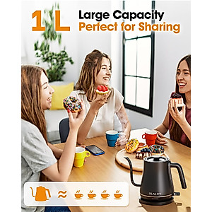 Ulalov Electric Gooseneck Kettle Ultra Fast Boiling Hot Water Kettle 100% Stainless Steel for Pour-over Coffee & Tea, Leak-Proof Design, Auto Shutoff Anti-dry Protection, 1200W-0.8L, Matte Black