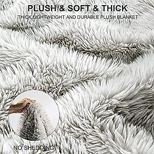 Plush Faux Fur Throw Blanket, Large Grey Throw Blanket for Couch and for Bed, Super Soft Long Hair Shaggy Blanket, Thick, Elegant, Cozy and Fluffy Minky Blanket 50''×60''