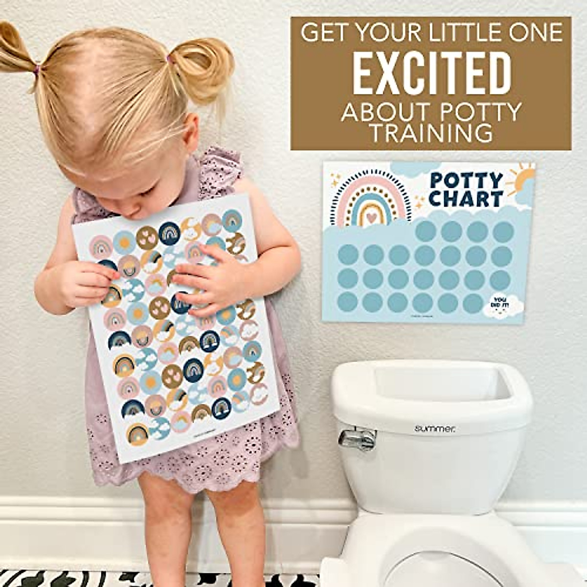 Boho Potty Training Chart for Toddler Girls - Potty Training Sticker Chart for Girls Potty, Potty Chart for Girls with Stickers, Sticker Chart for Kids Potty Training Reward Chart, Kids Reward Chart