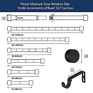 Rustic Curtain Rod, 1 Inch Curtain Rods for Windows 168 to 240 Inches, Blackout Wrap Around Curtain Rod, for Indoor and Outdoor, Simple Modern Design, 30 to 240 Inches, Black